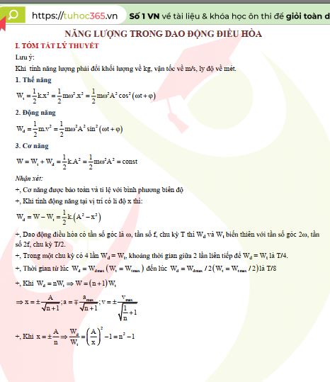 Bài toán Năng lượng trong dao động điều hòa Vật lý 12 - Tự Học 365