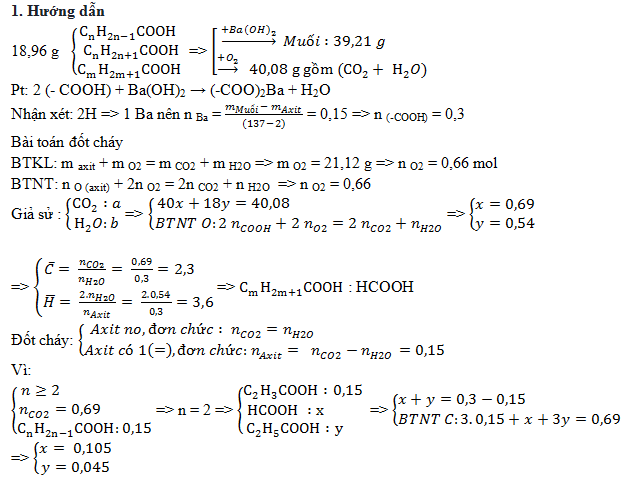 [LỜI GIẢI] 1. Hỗn hợp các axit cacboxylic là CnH2n-1COOH, Cn+1H2n+1COOH ...